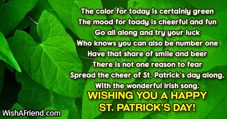 The color for today , Poem For St. Patrick's Day